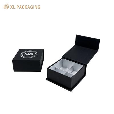 China 4-Cavity Black Magnetic Chocolate Gift Box with 350g Silver Paper Insert for sale