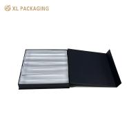China Custom Luxury Black Chocolate Box White Logo Magnet Gift Box With Paper Dividers for sale