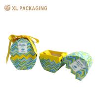 China Factory Custom 3 Pieces Egg Packaging Box W Wave Stripe Printed Matte Box with Yellow Ribbon for Chocolate Tea for sale