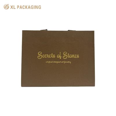 China XL Packaging Custom Packaging Factory Custom Logo Printed Gift Craft Shopping Paper Bag With Handles Brown Ribbon for sale