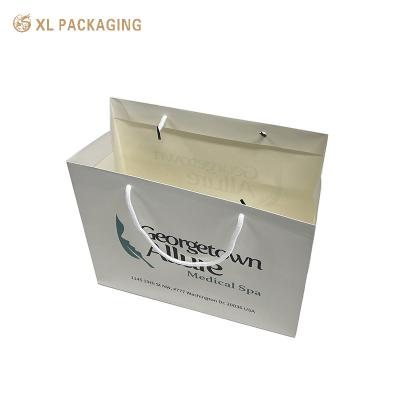 China Custom printed paper shopping bags with water-resistant lamination and reinforced cotton rope handles for full brand display for sale