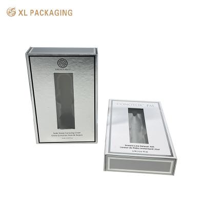 China XL Packaging Custom Printed Cosmetic Boxes Magnet Silver Luxury Cosmetic Paper Box Fragrance Perfume Box With Window for sale