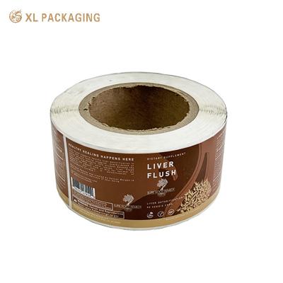 China Waterproof Gold Stamping Custom Logo Paper Vinyl Stickers XL Packaging Adhesive Labels for Bottle Goods Packing for sale