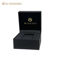 China Luxury Custom Logo Black Cardboard Paper Gift Packaging Watch Gift Boxes With Leather for sale
