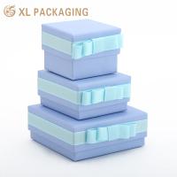 China Blue Marble Cardboard Drawer Slide Jewelry Box With Ribbon Bow Luxury Bracelet Packaging Velvet Lining & Gold Foil Accents Elegant Gift Box For Bridesmaids Birthdays & Premium Jewelry for sale