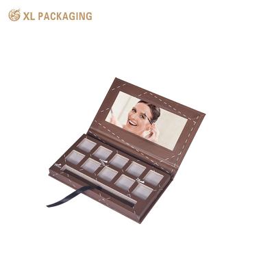 China XL Packaging Customized Rigid Paperboard Magnetic Eyeshadow Pans Box With Mirror Premium Empty Packaging For Cosmetics for sale