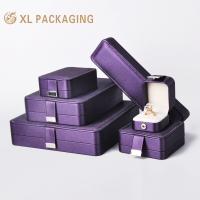 China Industrial Jewelry Sets Box with Custom Logo Printing Purple Leather Wedding Jewelry Box for sale
