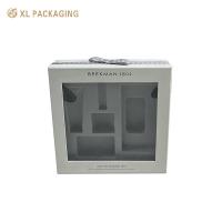 China OEM Luxury Rose Gold Glitter Paper Clear PVC Window Cosmetic Carton Collection Gift Paper Box Set With Flocked Tray for sale