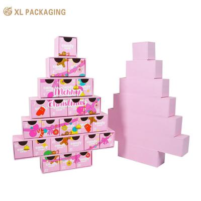 China XL Packaging Custom Luxury Boxes Custom Print Pink Luxury Christmas Beer Advent Countdown Calendar Paper Cardboard Packaging Gift Blind Empty Box for sale