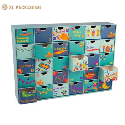 China XL Packaging Custom Packaging Box Factory 24pcs Drawer Gifts Boxes Paper Cosmetic Christmas Advent Calendar Packaging Box With Hot Stamping Inner Outer for sale