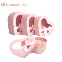 China Custom White Red Pink Cardboard Heart Shaped Paper Flower Carton Jewelry Chocolate Gift Packaging Box With Clear Window for sale