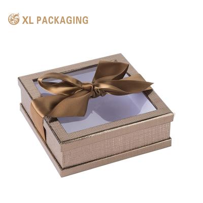 China Small Jewelry Gift Box with Clear PET Window and Ribbon Bow - Custom Logo Packaging for sale