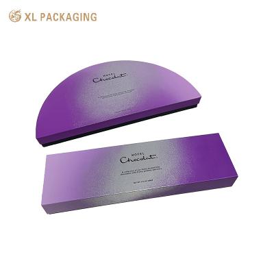 China Custom Purple Gradient Book-Shape Chocolate Box with Silver Foil Finishing for Automatic Machine Production for sale