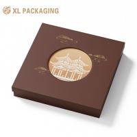 China Art Paper Lid Base Box for Moon Cake Festival Gold Foil Logo Embossed 4pcs Dessert Packaging Box for sale