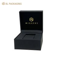 China Wholesale Custom Cardboard Luxury Black PU Leather Watch Box Packaging With Logo , Paper Watch Gift Box for sale
