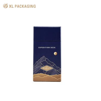 China Premium Dark Blue Diagonal Flap Opening Cardboard Box with Pantone Printing and UV Spot Finish for sale
