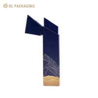 China Premium Dark Blue Diagonal Flap Opening Cardboard Box with Pantone Printing and UV Spot Finish for sale