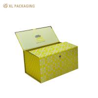 China XL Packaging Custom Luxury Boxes Double Door Gift Packaging Box in Yellow with Metallic Button Closure and Foil Stamping for Special Occasions for sale
