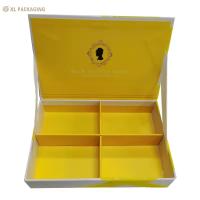 China XL Packaging Custom Printed Cosmetic Boxes Yellow Velvet Finish Resin Logo Cosmetic Paper Box with Magnetic Closure and 4-Compartment Design for Skin Care Packaging for sale