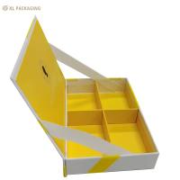 China XL Packaging Custom Printed Cosmetic Boxes Yellow Velvet Finish Resin Logo Cosmetic Paper Box with Magnetic Closure and 4-Compartment Design for Skin Care Packaging for sale