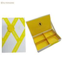 China XL Packaging Custom Printed Cosmetic Boxes Yellow Velvet Finish Resin Logo Cosmetic Paper Box with Magnetic Closure and 4-Compartment Design for Skin Care Packaging for sale