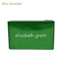 China Shiny Holographic Green Mailer Box with Colorful Sparkle | Flat Pack Cosmetic Packaging with 2-Cavity EPE Foam Insert for sale