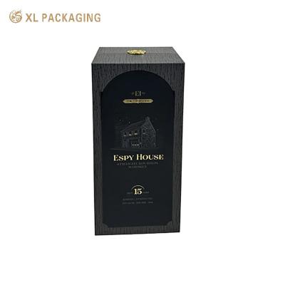 China  XL Packaging Custom Packaging Box Factory Stylish Hinge Wine Gift Box with Gold Metal Nameplate and EVA Inner Support for Black Wine Paper Packaging for sale