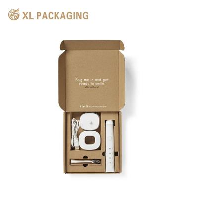 China Eco-Friendly Brown Kraft Corrugated Box Custom White Printing, Pre-Cut Insert Packaging for Electric Toothbrush Kit for sale