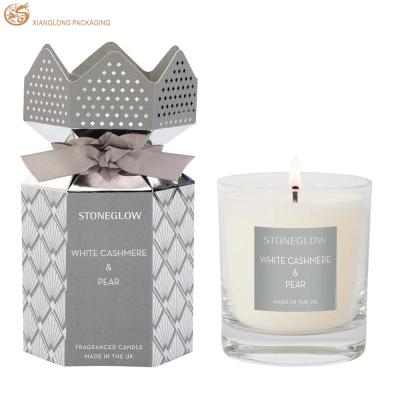 China Recycled Custom Logo Folding Candle Jar Paper Box Ivory Card Candle Packaging Paper Boxes Gray Silver Folded Packaging Box For Candle Jar for sale