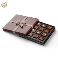 China Affordable Brown Chocolate Packaging Box  with Gold Logo & Elegant Pink Bow Decoration for sale