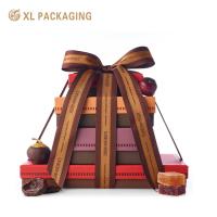 China Custom Gold Foil Chocolate Gift Boxes with Ribbon Bow & Paper Insert – Luxury Holiday & Corporate Hampers for sale