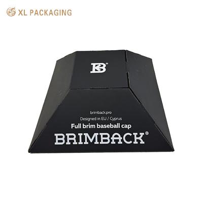 China Trapezoid Style Foldable Hat Box | Black Corrugated Cardboard Baseball Cap Packaging | Flat Shipment & Easy Assembly for sale
