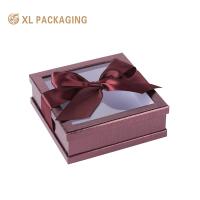 China Small Jewelry Gift Box with Clear PET Window and Ribbon Bow - Custom Logo Packaging for sale