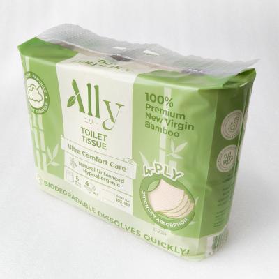 China Bamboo Pulp Unbleached Organic Eco-Friendly for Certified 2/3/4 Ply Soft Bathroom Toilet Paper Roll for sale