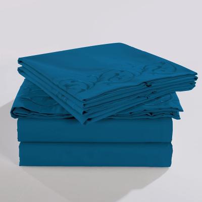 China NO Filling Elegant and Modern Scroll Flowers Embroidered Sheet Set 4pcs 100% Polyester for sale
