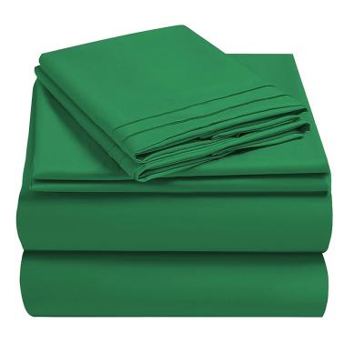China Embroidery Two Lines Bed Sheet Set 4pcs for USA 100% Polyester Microfiber Material for sale