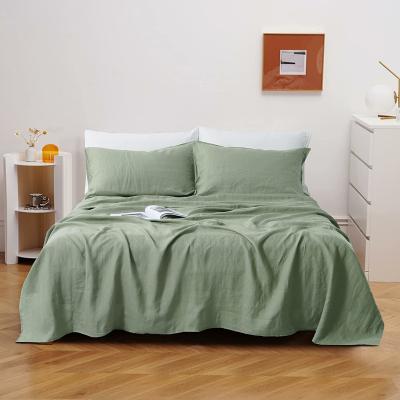 China Deep Pocket 1.5-2 Kg Luxury Stonewashed French Linen Bed Sheets 3 Pieces Style Luxury for sale