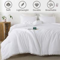 China 130 * 70 Fabric Density White Pom Pom Fringe Duvet Cover and Pillowcase Set 3 Pieces for sale