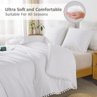 China 130 * 70 Fabric Density White Pom Pom Fringe Duvet Cover and Pillowcase Set 3 Pieces for sale
