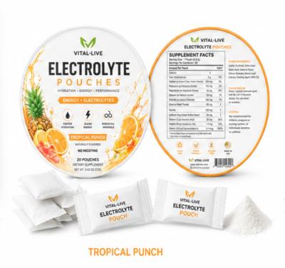 China Tropical Punch Flavor Electrolyte Powder Pouch with Magnesium Potassium B6 B12 C Vitamin for sale
