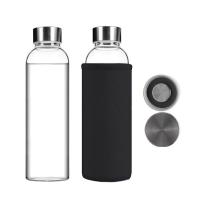 China Custom 18oz Glass Water Bottles Reusable Glass Juice Bottles For Coffee Tea Water Juices With Lids for sale