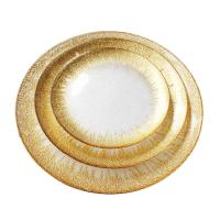 China Custom13IN Gold Foil Leaf Rim Glass Plates|Commercial-Grade Shatterproof|B2B Wholesale Pricing for sale