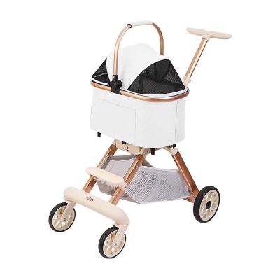 China Wholesale Dog Cat Stroller, Foldable Lightweight Travel Trolley, 4-Wheel Safe Breathable Pet Carrier Bulk for sale