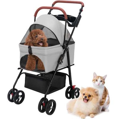 China Foldable 4-Wheel Pet Stroller Lightweight Breathable Safe for Small Dogs Cats Travel Outdoor Wholesale for sale