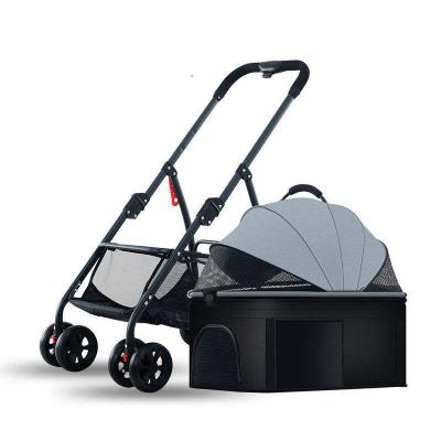 China Foldable Pet Stroller Lightweight Portable Travel Dog Cat Stroller with Storage Basket & Safety Brakes for sale