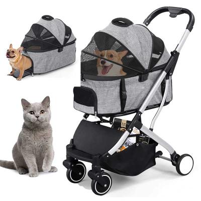 China Wholesale  Durable  Pet Stroller Foldable Lightweight 4-Wheel Safe Detachable OEM Dog Cat Travel Stroller for sale