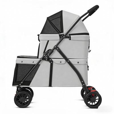 China Foldable Pet Stroller Detachable Carrier Shockproof Waterproof 4 Wheel Travel Cart for Dog Cat B2B for sale