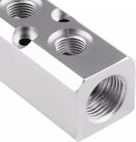 China Customized 4 Port Manifold Block CNC Machined Aluminum Hard Anodized Silver ISO13485 AS9100 Certified for sale