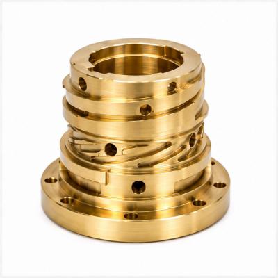 China CNC Copper Parts Turn Mill Brass Complex Bushing Assembly Inner Outer Special Grooves for sale