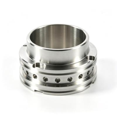 China Turn Mill CNC Composite Parts Custom Stainless Steel Flanged Sleeve Bushing With Lubricating Holes for sale